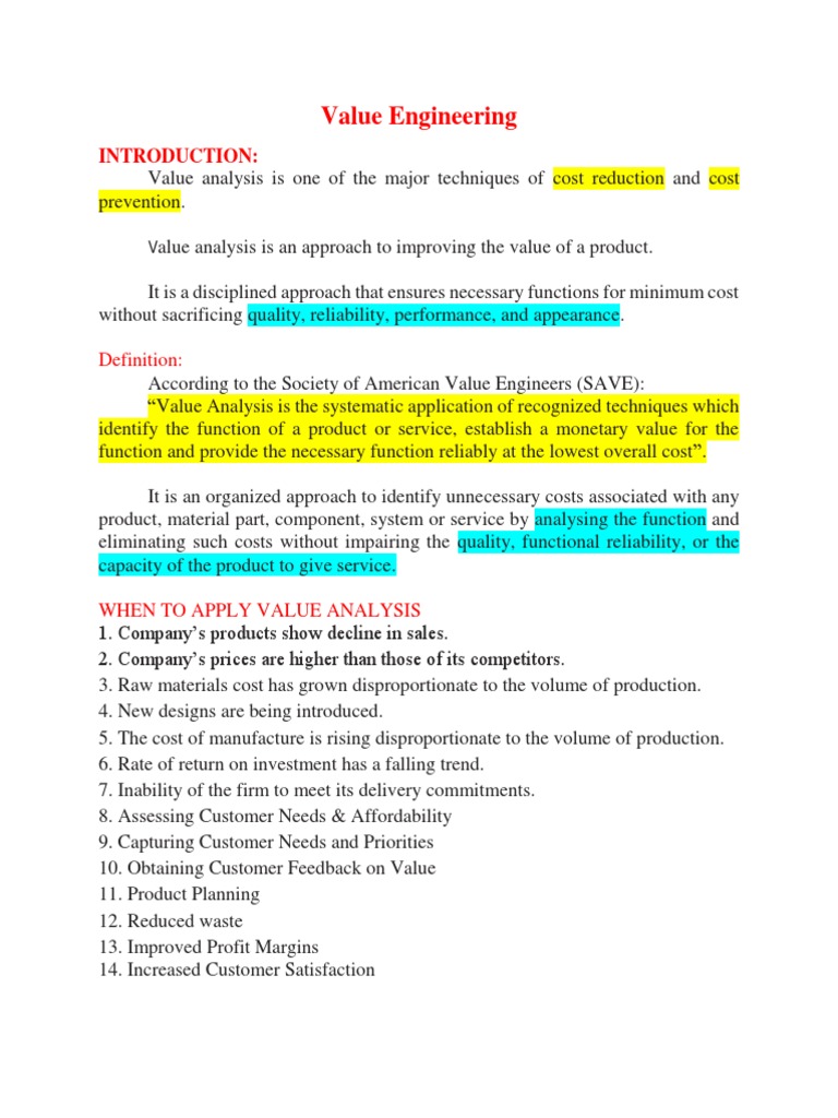 Make or Buy Decision and Value Engineering | PDF | Value (Economics) | Cost