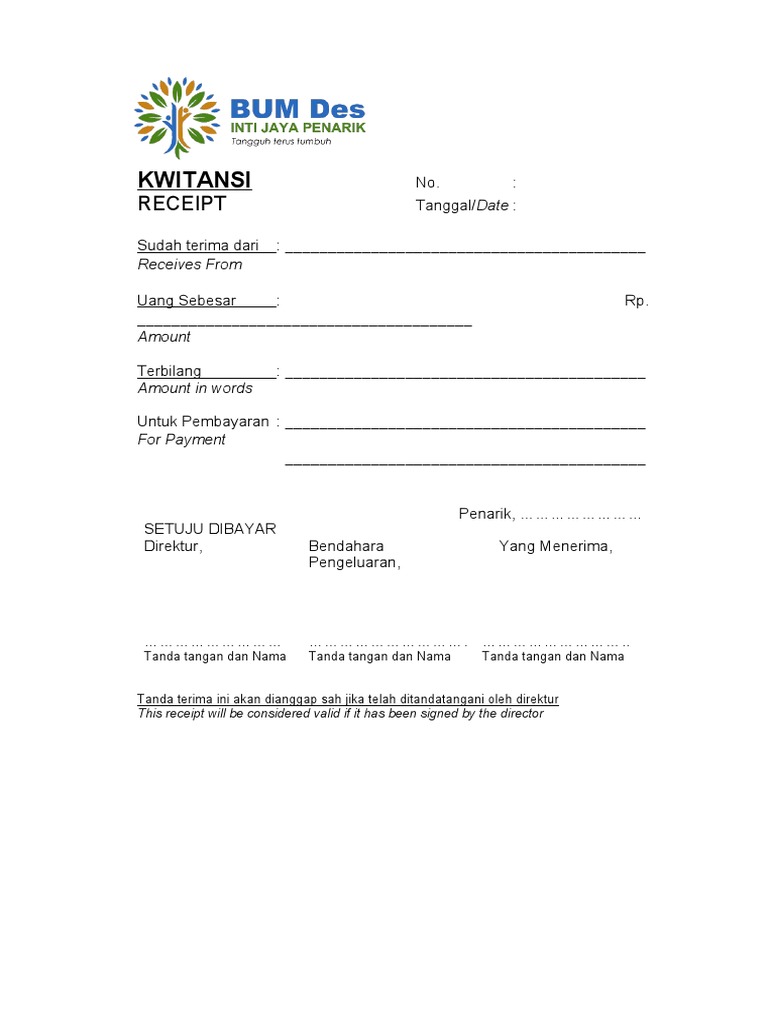 Contoh Format Kwitansi Pembayaran | PDF | Pengelolaan Keuangan & Uang ...