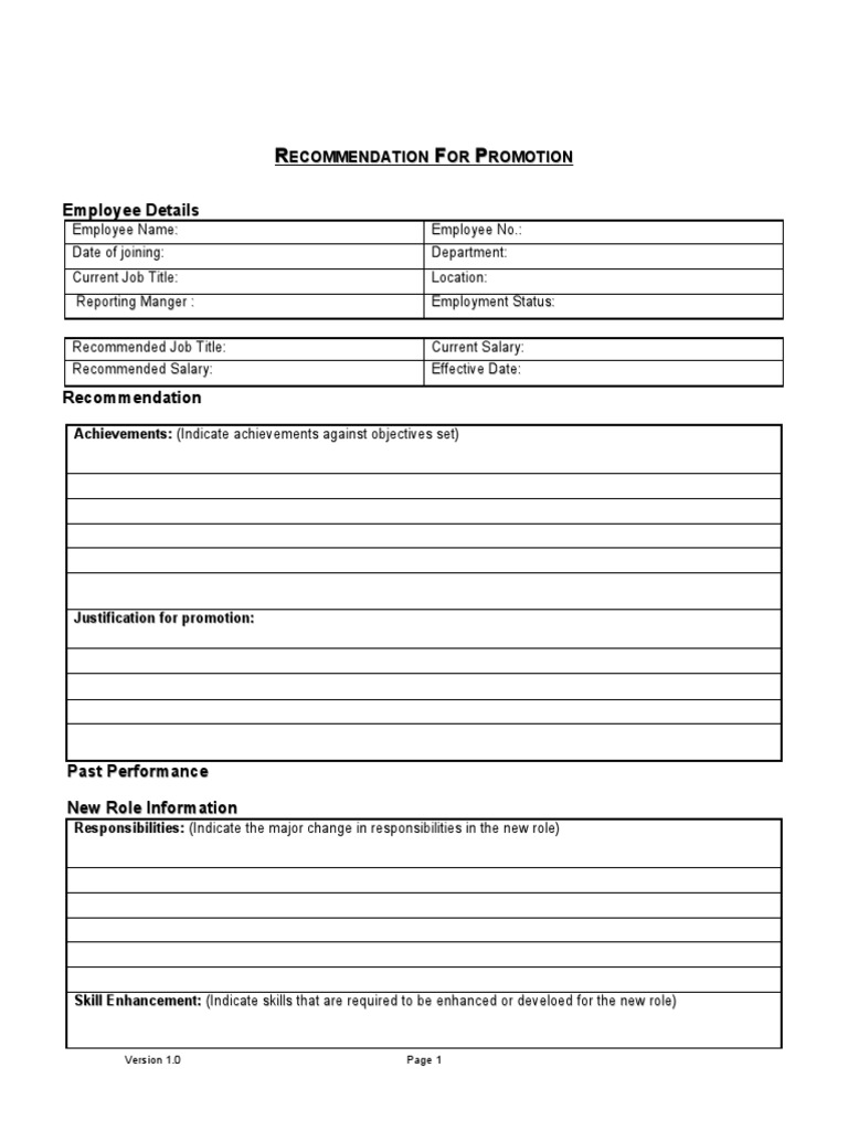Promotion Recommendation Template | PDF | Business