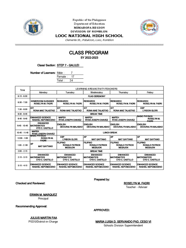 Class-Program-Grade-7-2022-2023 2 | PDF | Philippines