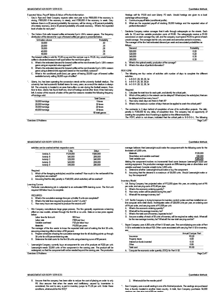 Ex12 Quantitative Methods PDF Free | PDF