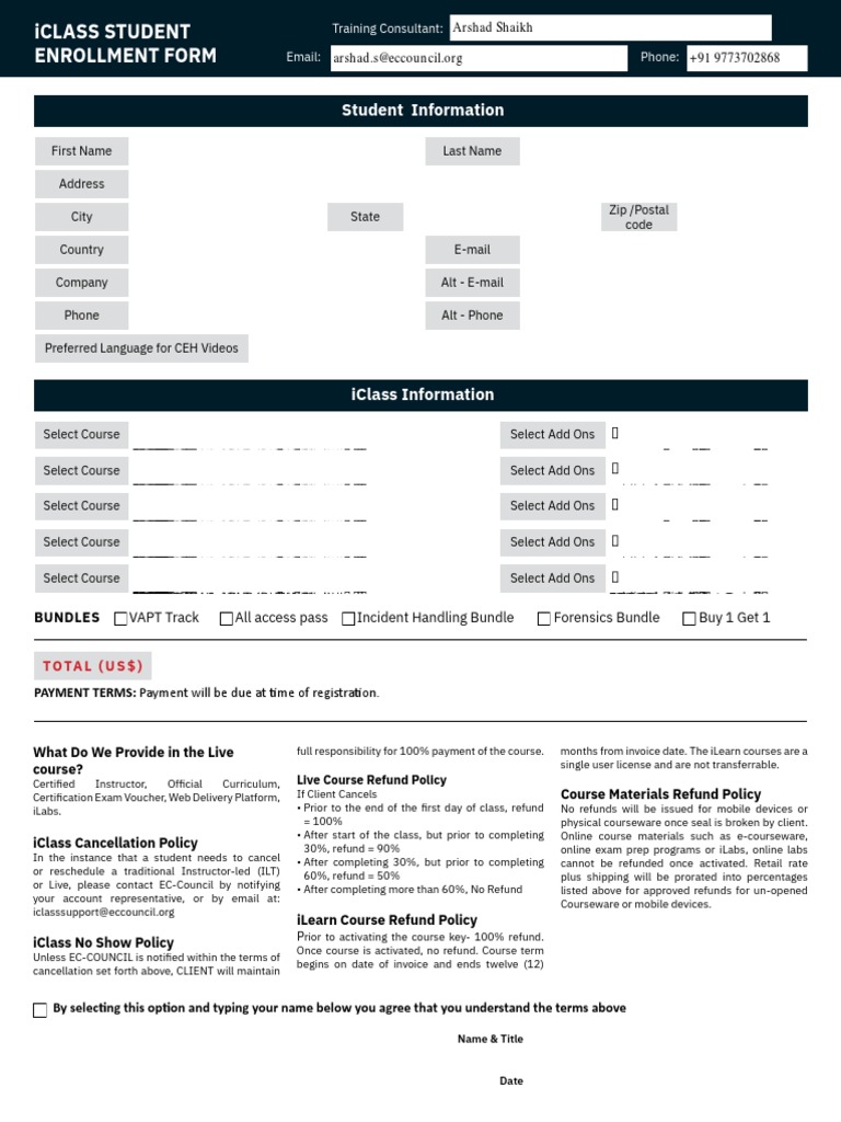 Iclass Student Enrollment Form | PDF | Software | Computing