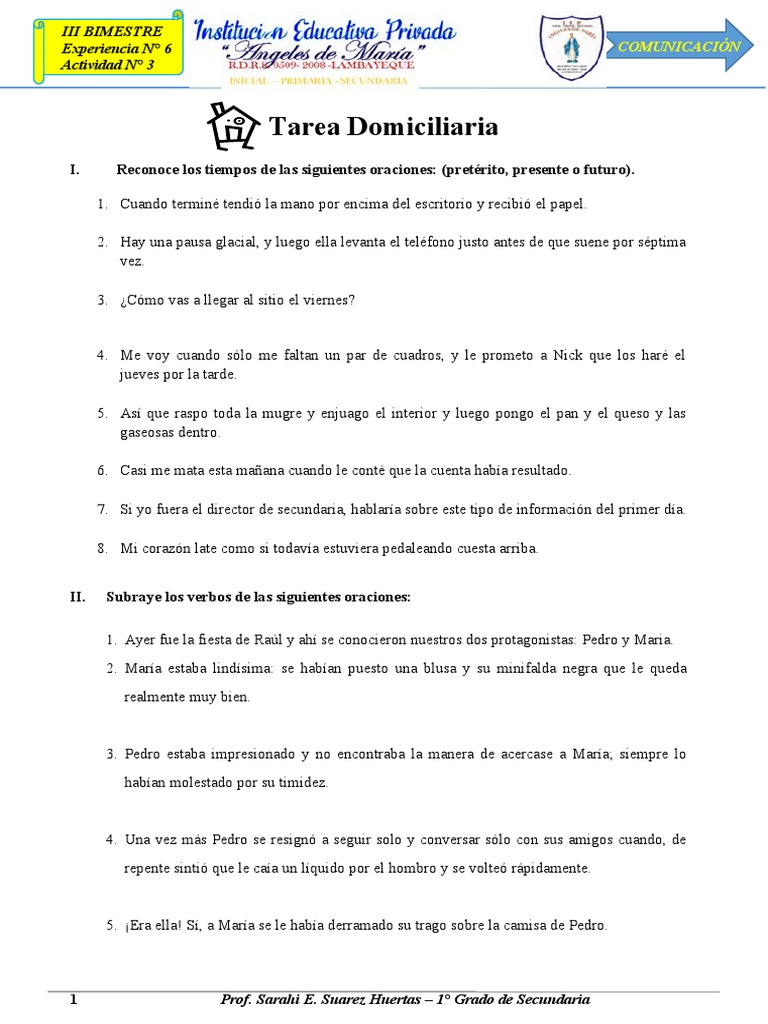U6-S4-Tarea Domiciliaria-Comunicación-El Verbo Ii. | PDF