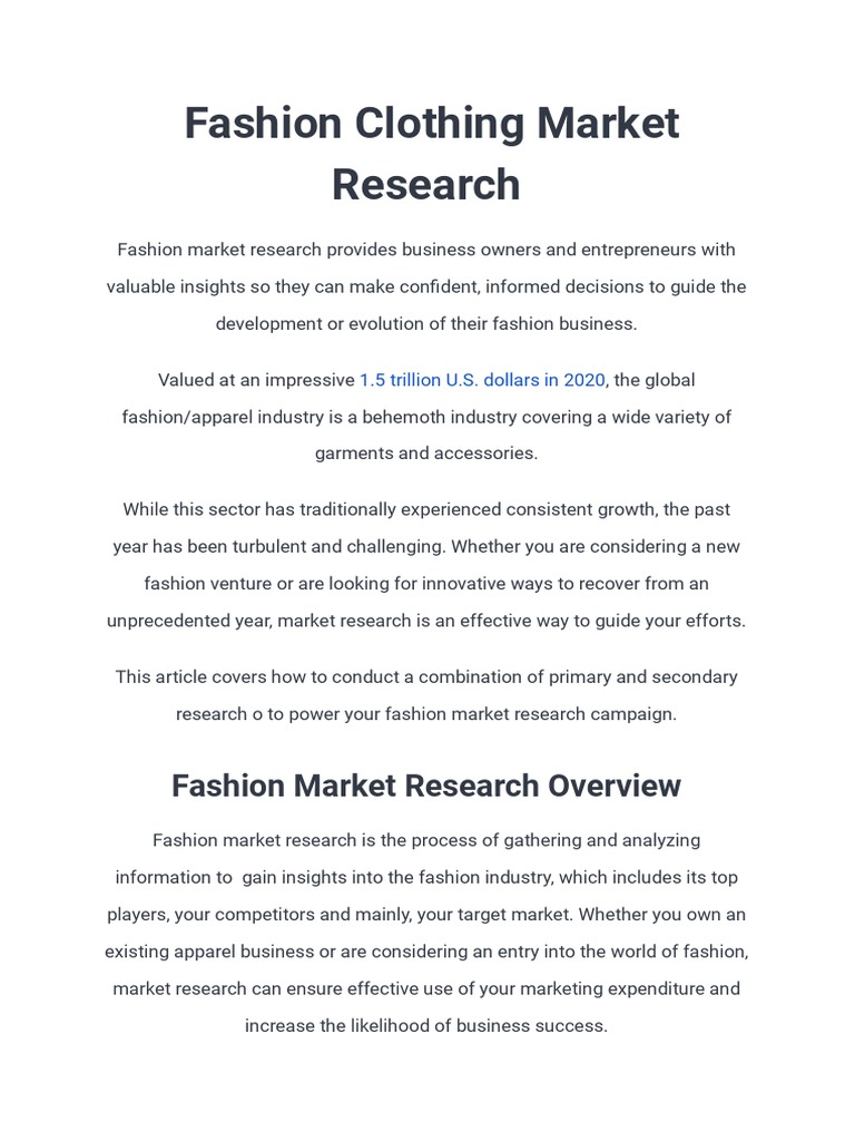 Fashion Market Research Overview | PDF | Fashion | Marketing Research