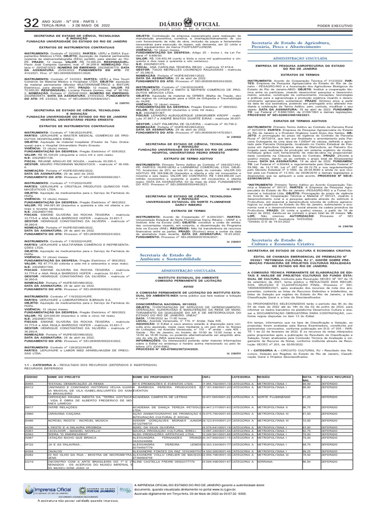 Edital Retomada Cultural RJ 2 Resultado Recursos Seleção e ...