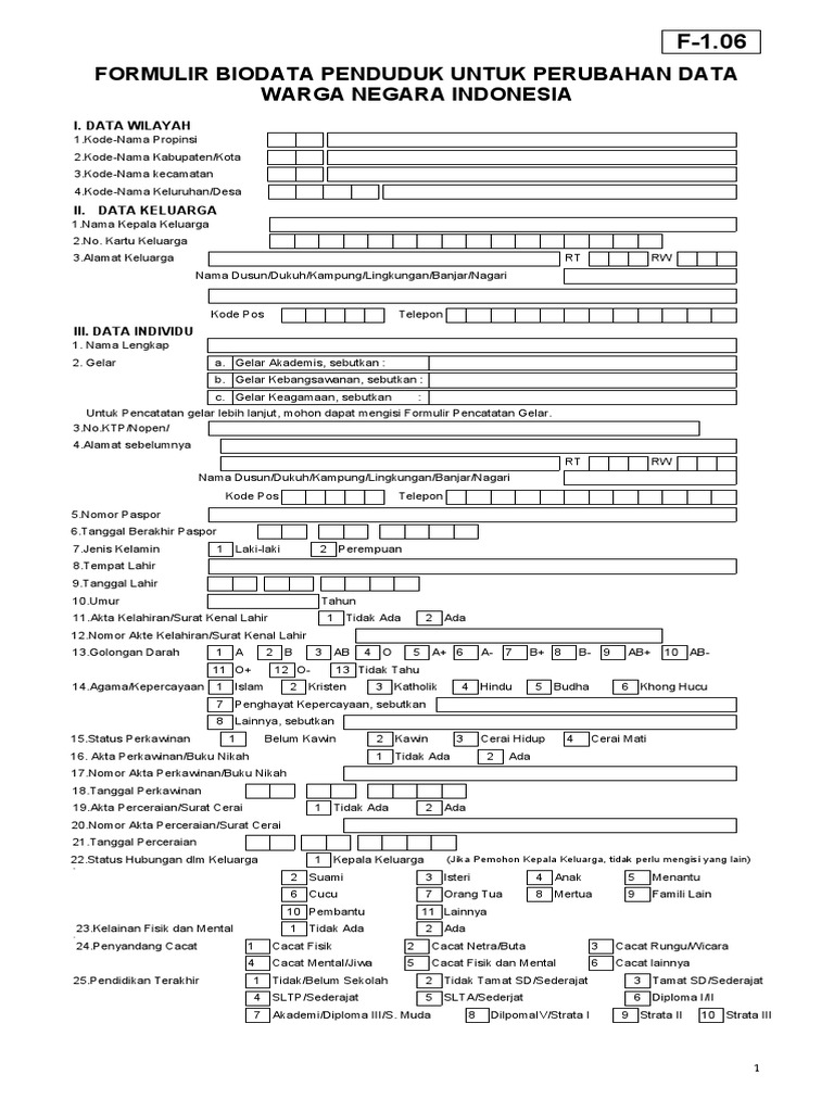 Formulir Perubahan Data Penduduk | PDF | Politik | Ilmu Sosial