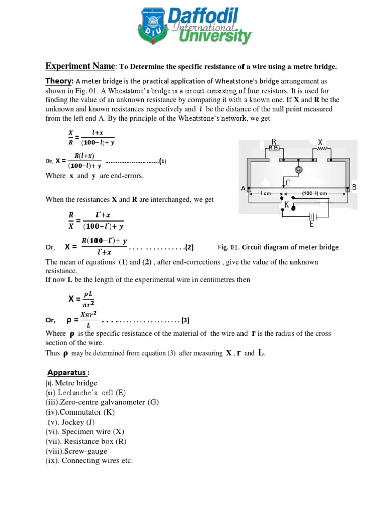Meter Bridge Theory Sheet | PDF | Electrical Resistance And Conductance ...