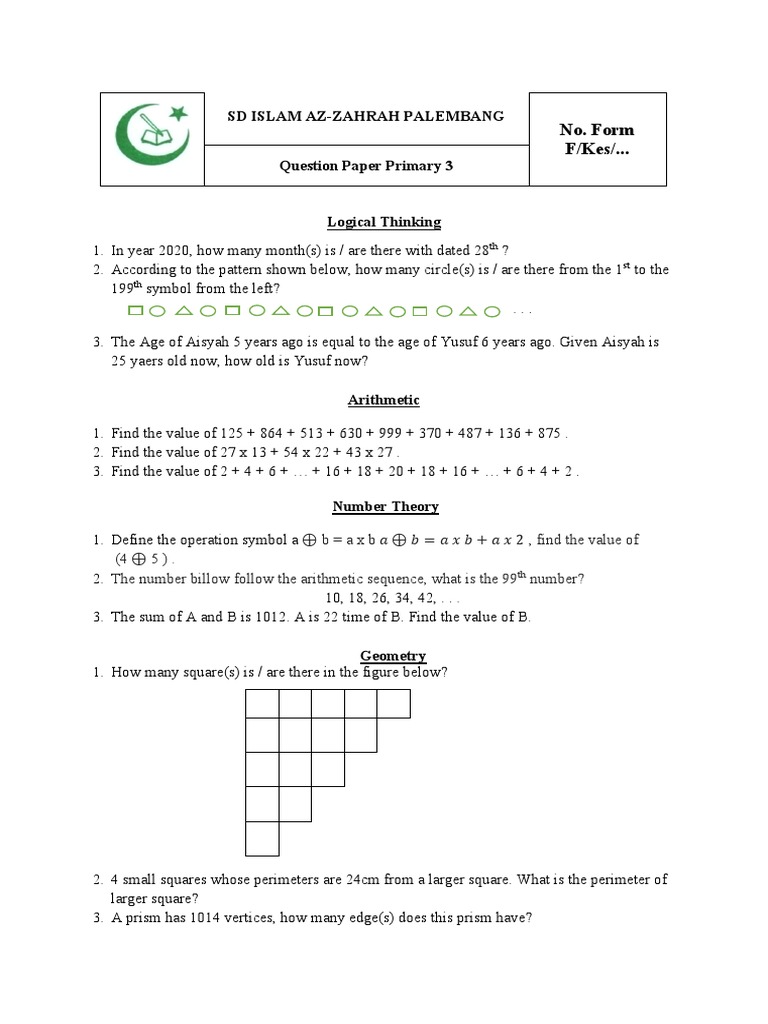 Soal Seleksi TIMO Primary 3 | PDF
