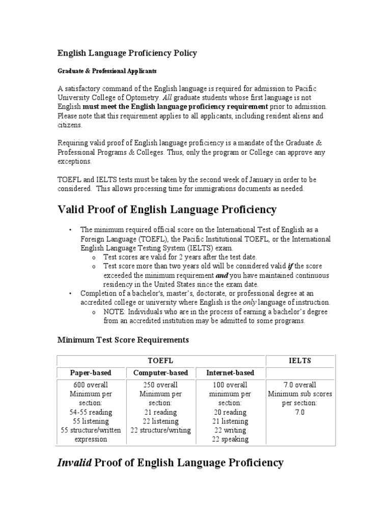 English Language Proficiency Policy | PDF | Test Of English As A ...