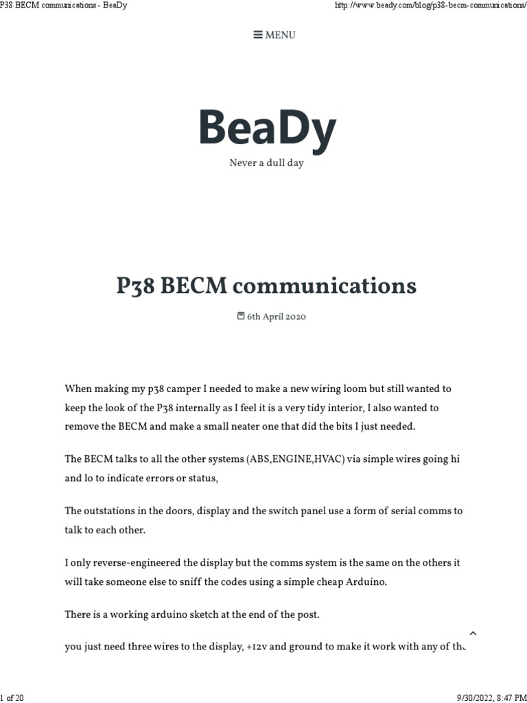 P38 BECM Wiring and Communication Guide | PDF | Computing | Electrical ...