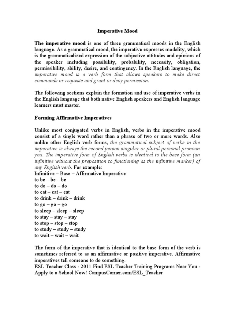 Imperative Mood | English Language | Verb
