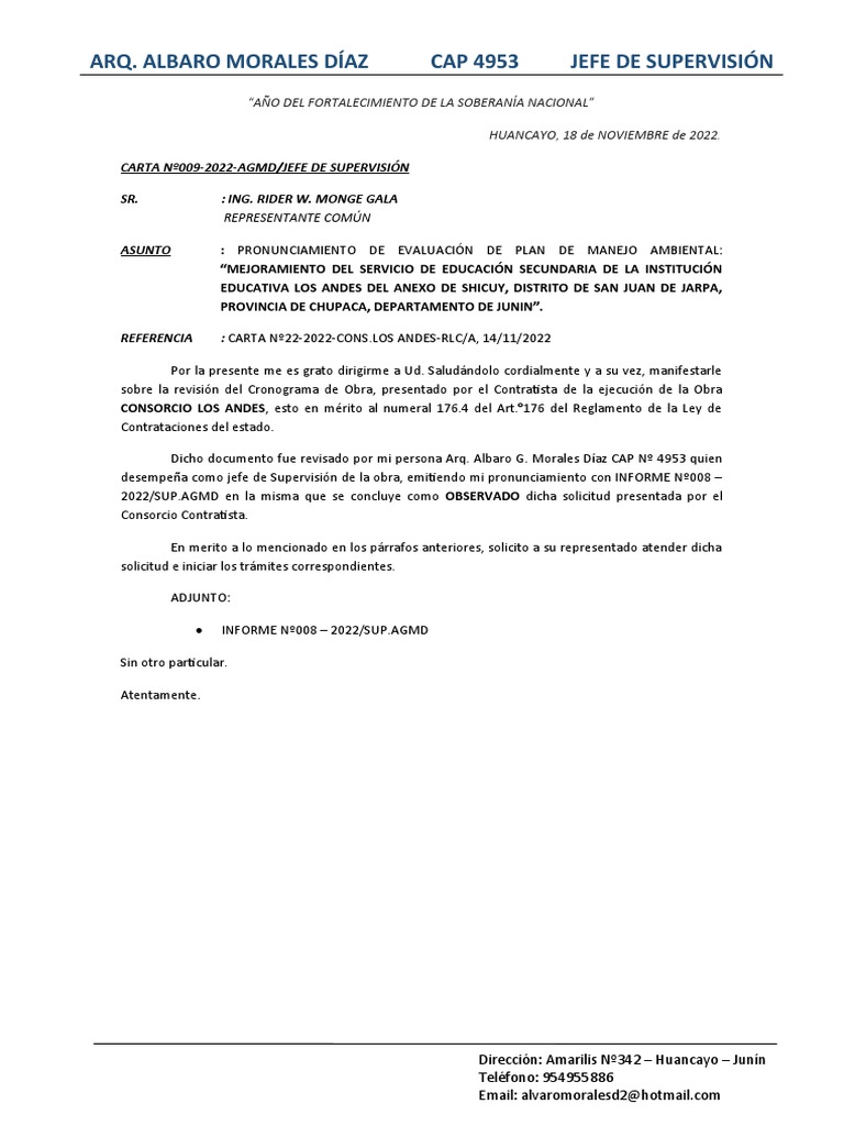 Carta #009 Informe #008 PBS Plan de Manejoo Ambiental | PDF