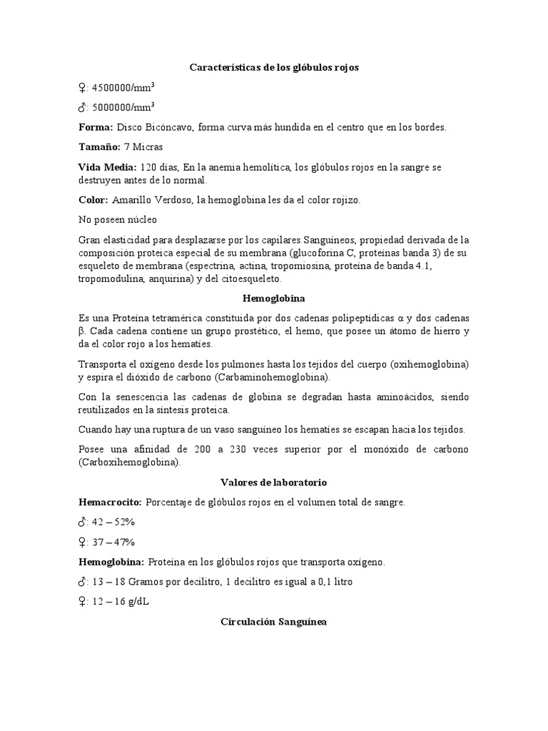 Características de Los Glóbulos Rojos | PDF | Glóbulo rojo | Sangre