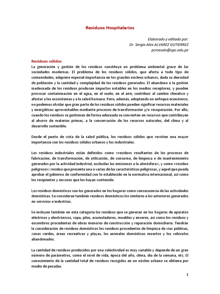 UPC Sem13 Residuos Hospitalarios v2022-2 Lect | PDF