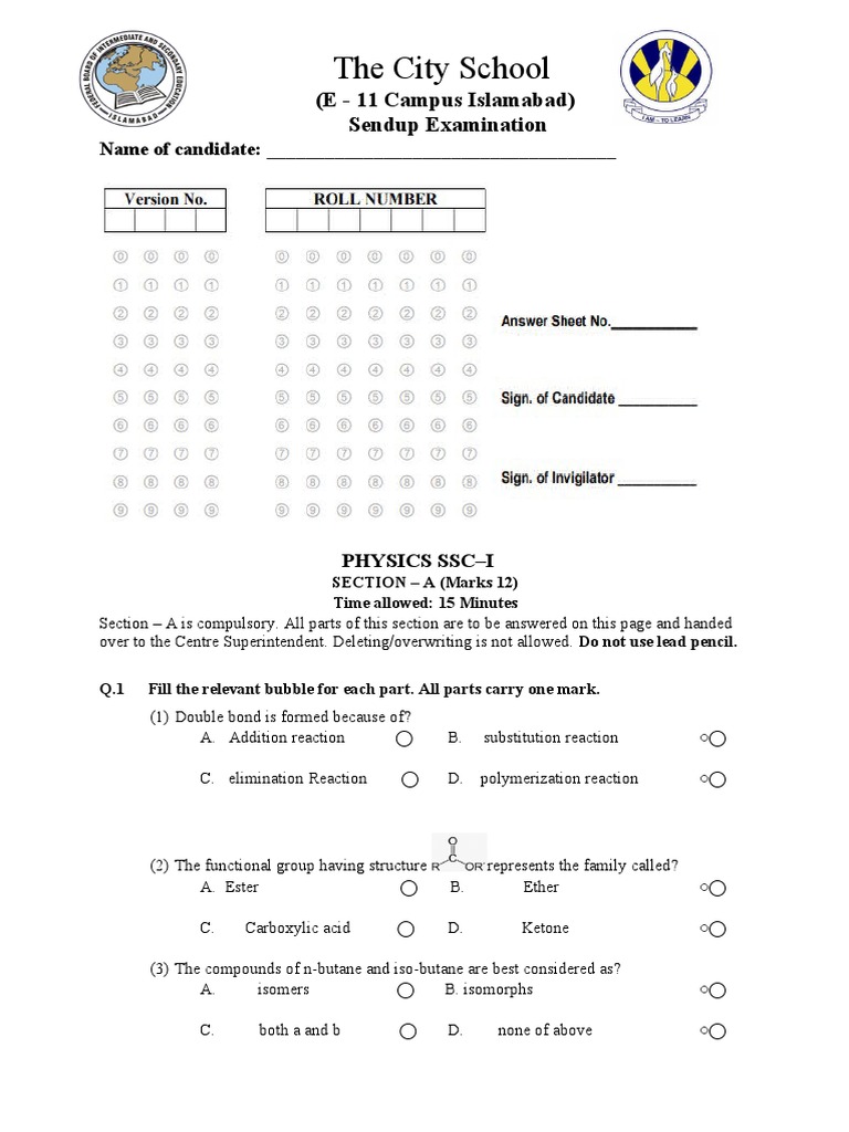 Sample Paper-1 (2) Chemistry | PDF | Alkene | Acceleration