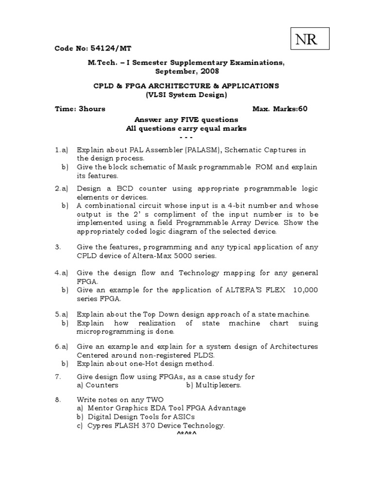 FPGA Architecture Exam Questions | PDF