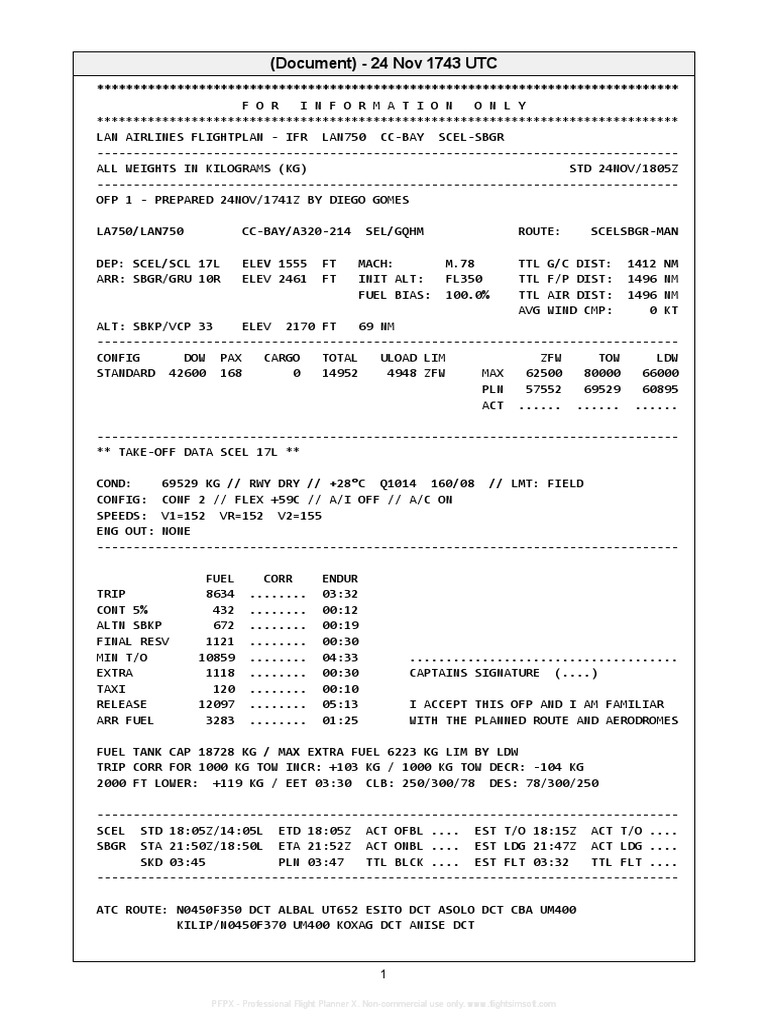 LAN Airlines flight plan from SCEL to SBGR | PDF