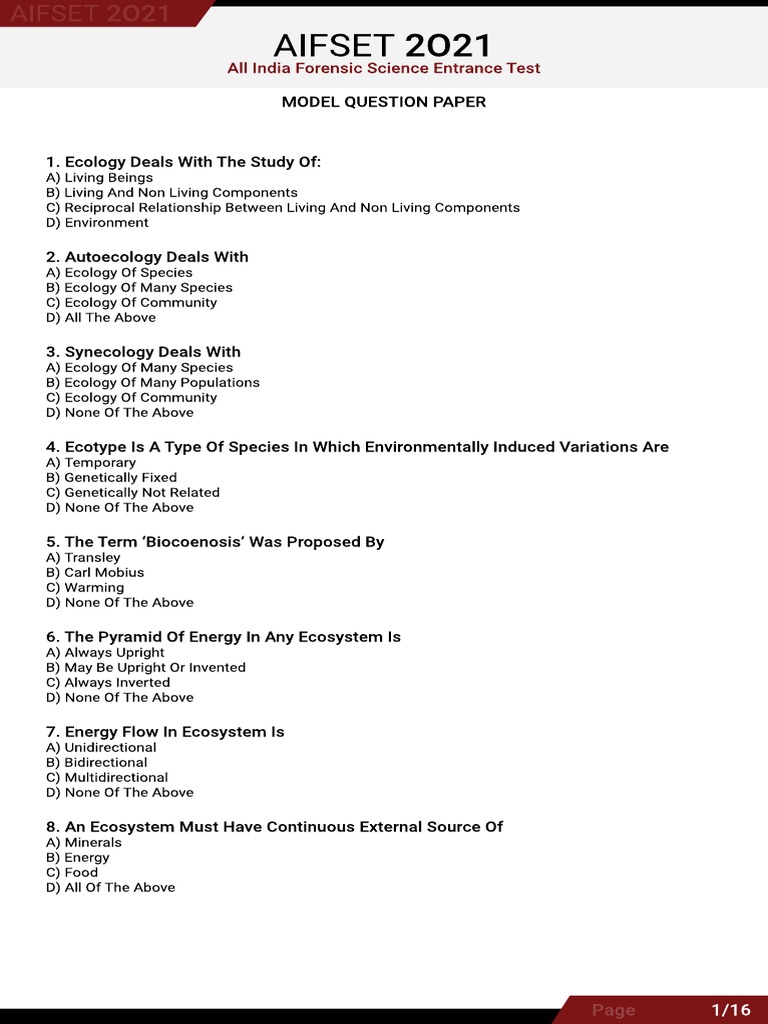 AIFSET Previous Paper | PDF