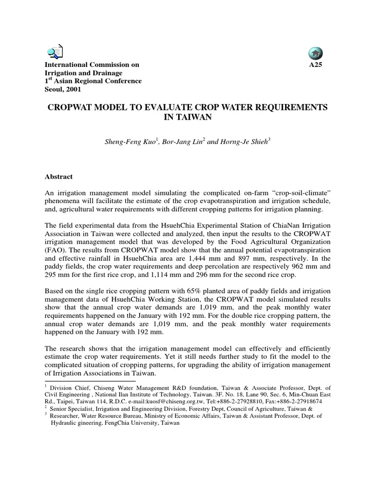 Cropwat Manual 2001 | PDF | Evapotranspiration | Soil