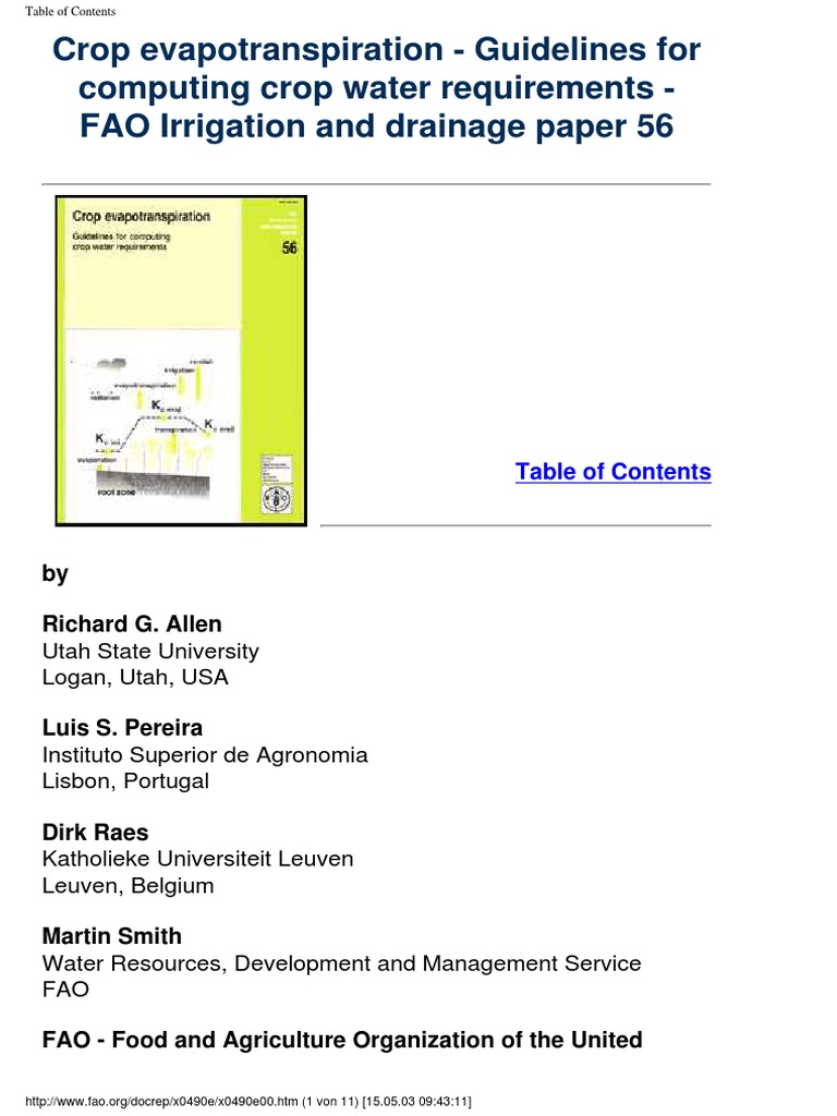 FAO 56 1998 Crop Evapotranspiration | PDF | Evapotranspiration | Evaporation