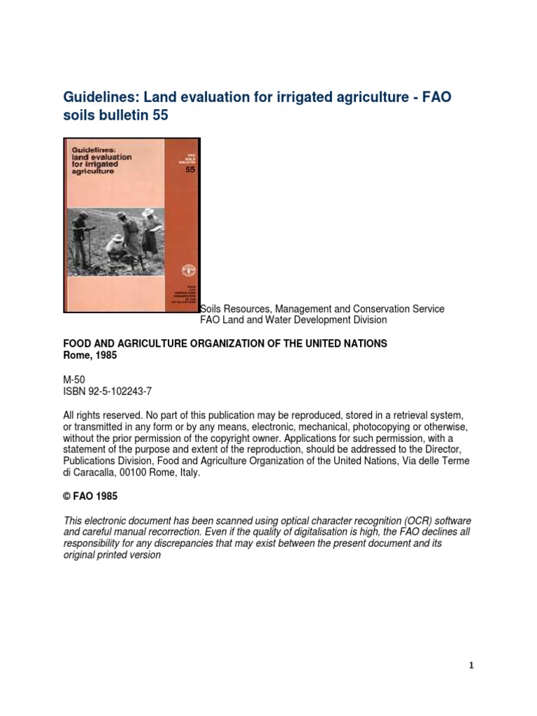 FAO 1985 Guidelines For Irrigatin Agriculture | PDF | Soil | Evaluation