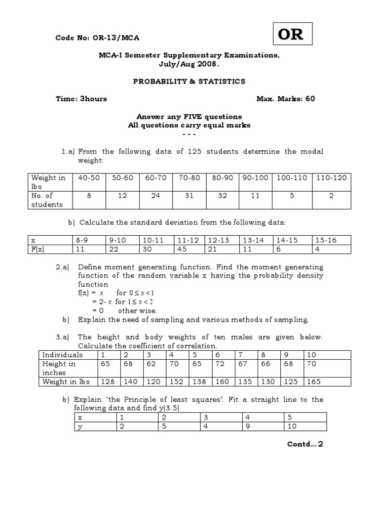 13-Mca-Or-Probability & Statistics | PDF | Correlation And Dependence | Statistics