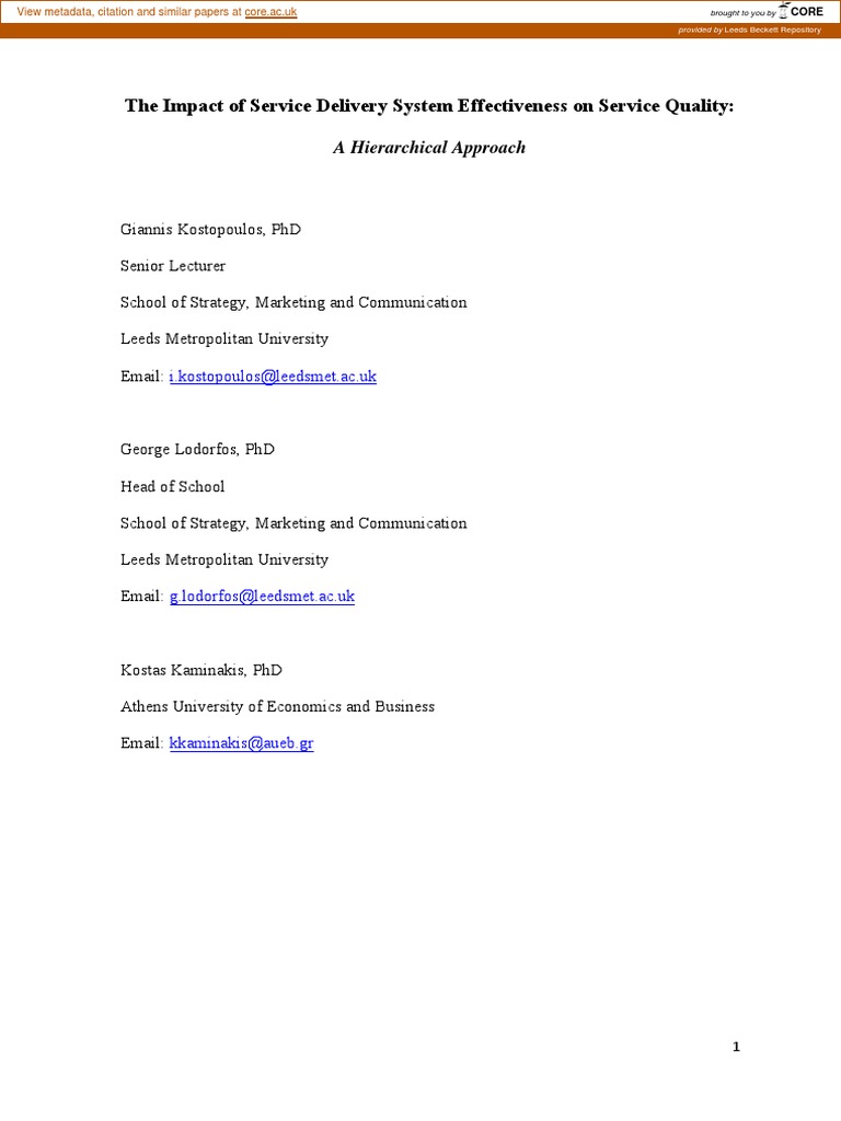 The Impact of Service Delivery System Effectiveness On Service Quality ...