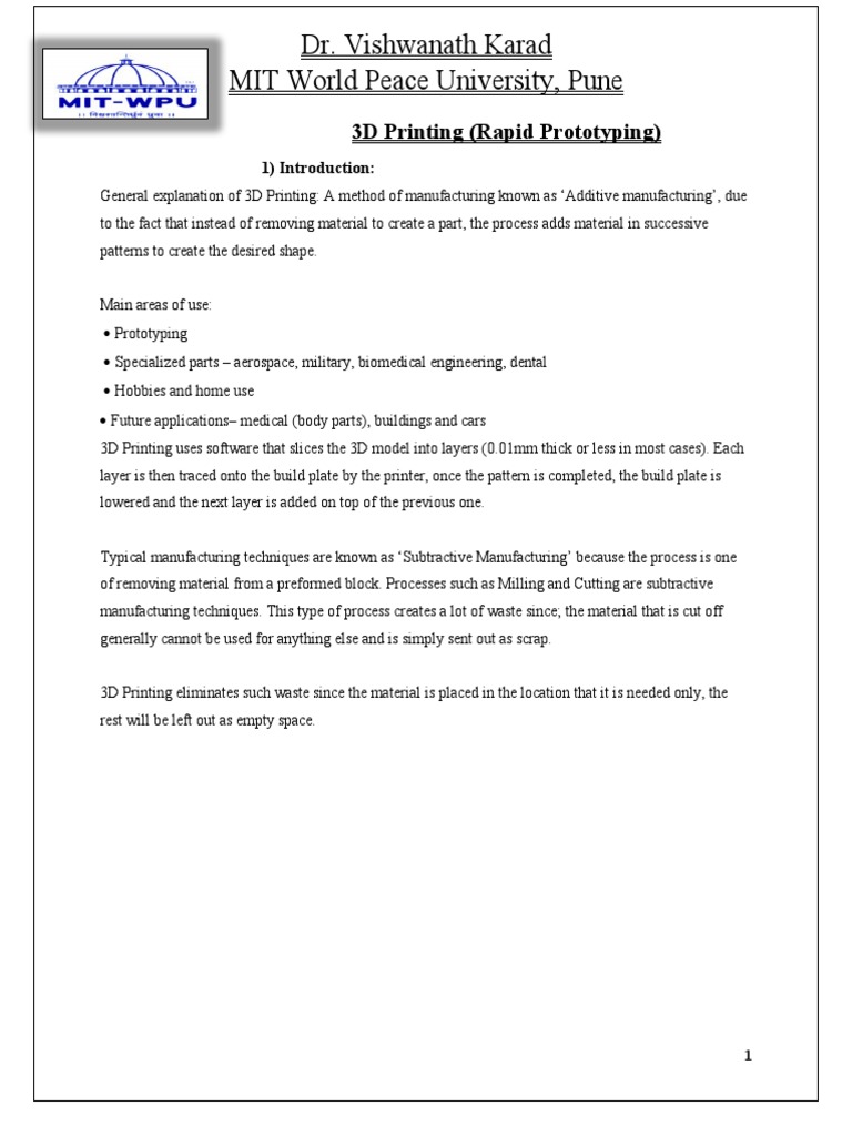 3D Printing Guide for Prototyping and Specialized Parts | PDF | 3 D ...