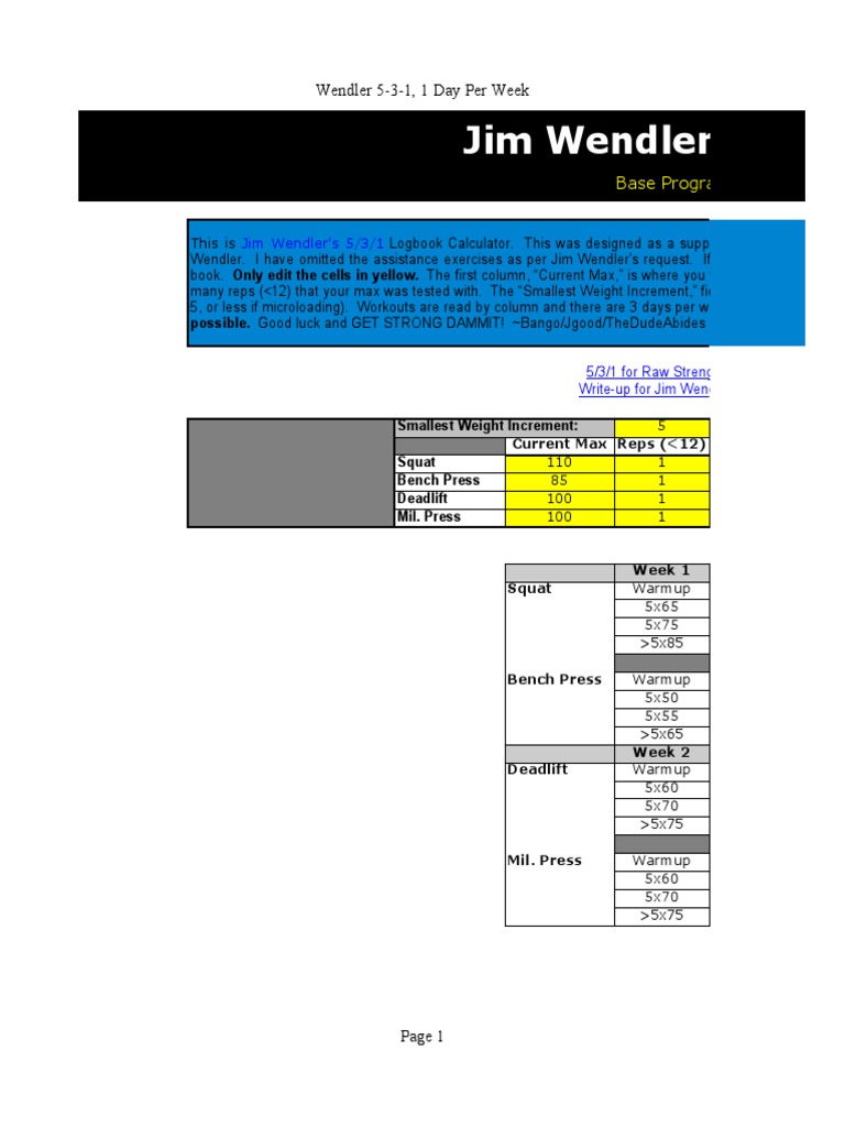 Wendler 5/3/1 Workout Logbook Guide | PDF | Human Body Weight ...