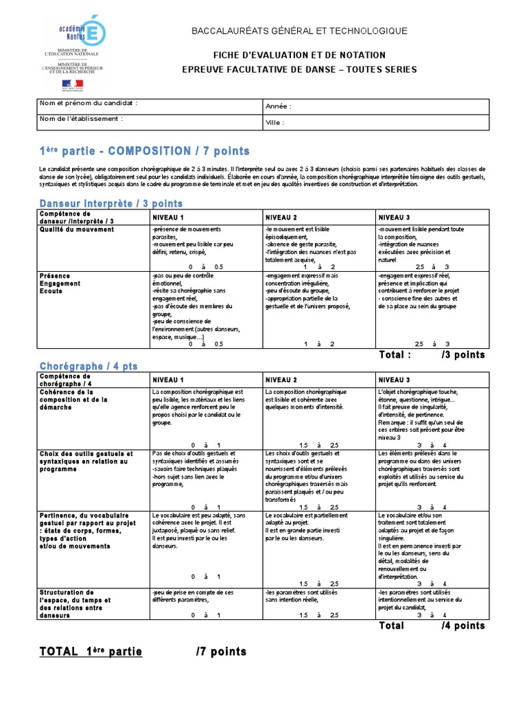 Fiche Eval Art Danse | PDF | Danses | Compositions musicales