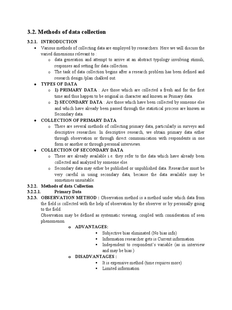 Note On Methods of Data Collection 3 | PDF | Survey Methodology | Questionnaire