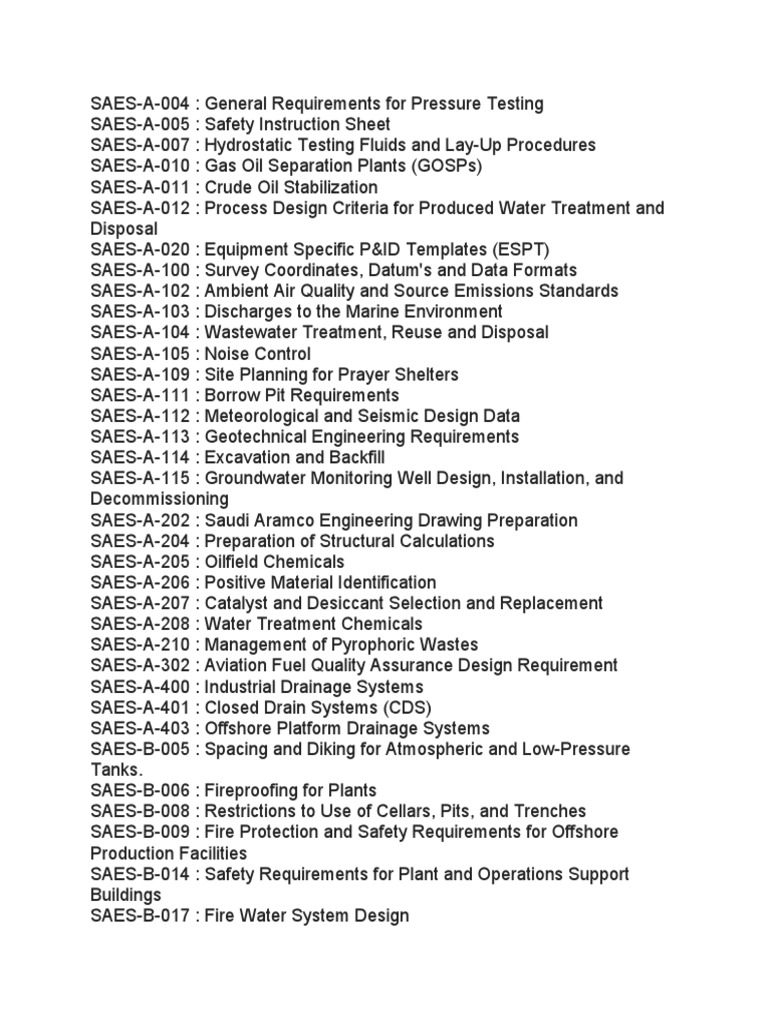 List of SAES | PDF | Pipe (Fluid Conveyance) | Pipeline Transport