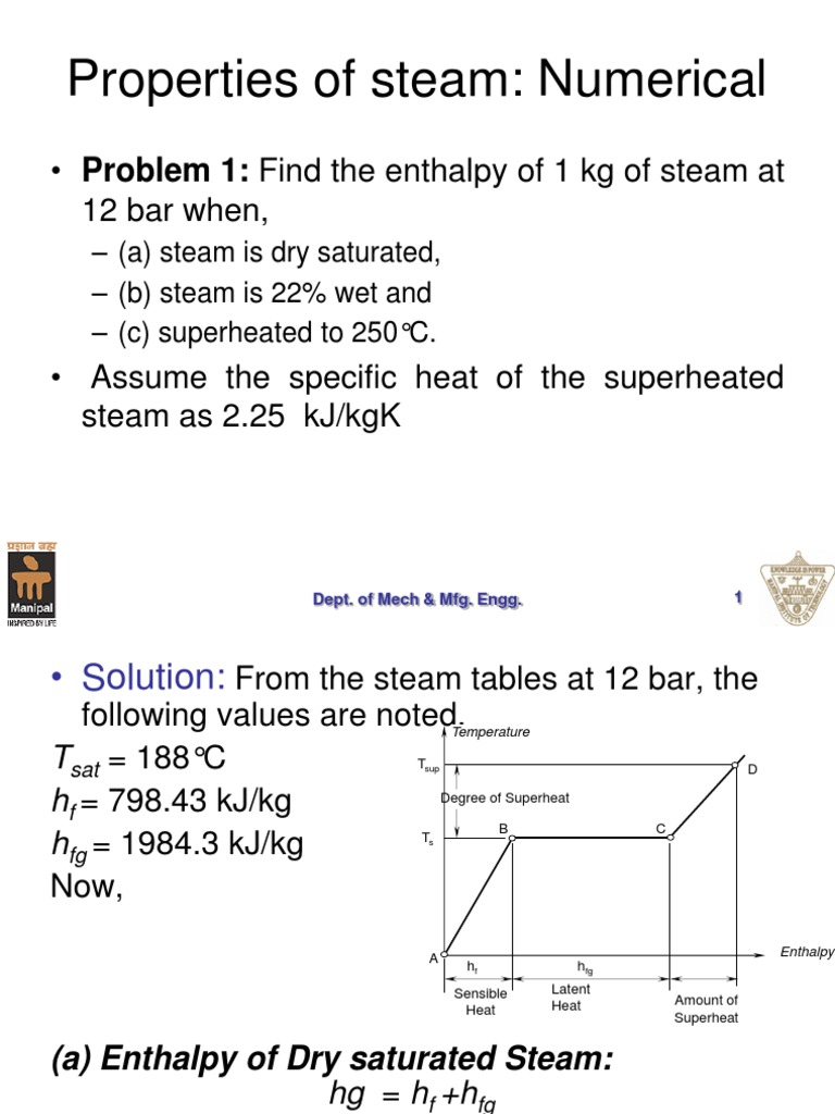 Unit 1 Properties of Steam Numericals PDF | PDF