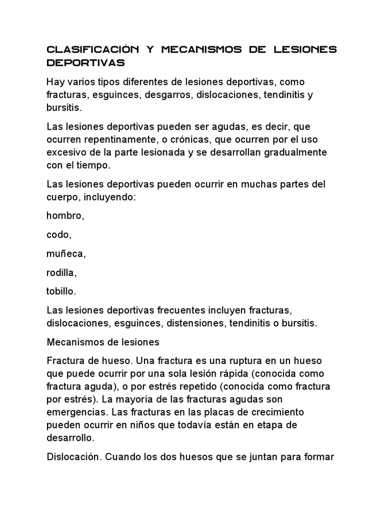 Clasificación y Mecanismos de Lesiones Deportivas | PDF | Rodilla | Hombro