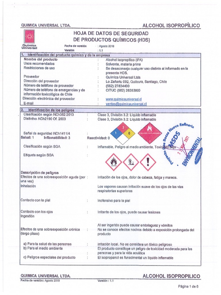 HDS Alcohol Isopropílico | PDF