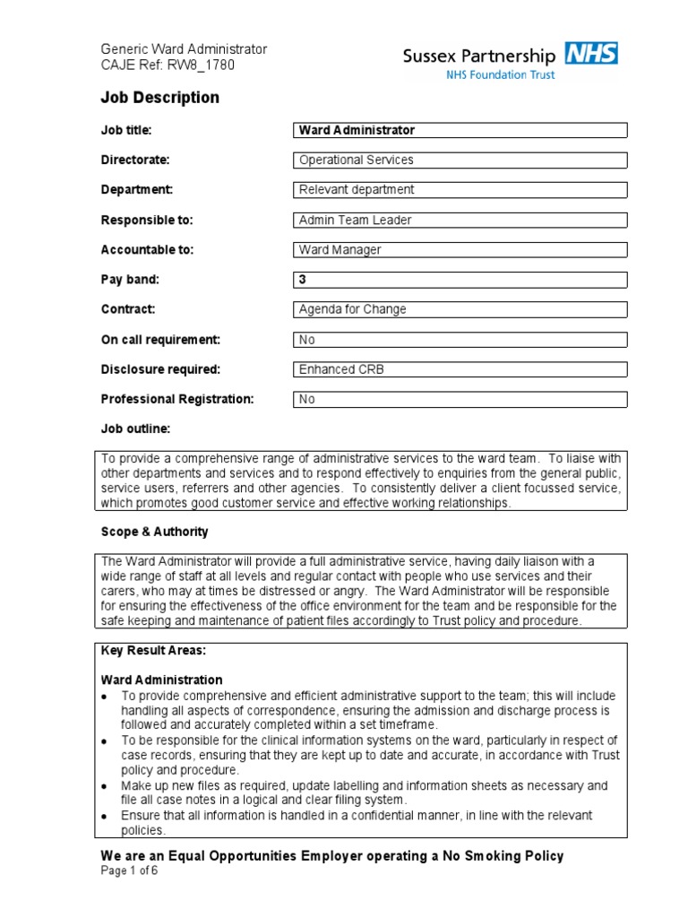 354-AB-20400-A - Ward Administrator | PDF | Employment | Regulatory ...