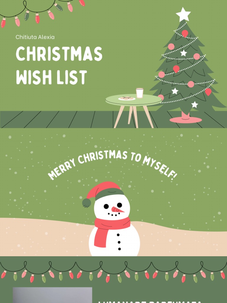 Green and Pink Illustrative Christmas Scene Blank Wish List Christmas ...