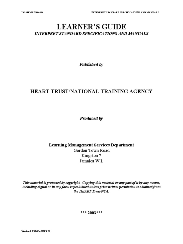 Learner's Guide Interpret Standard Specifications and Manuals | PDF ...