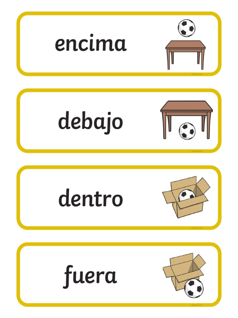 Tarjetas de Vocabulario - Preposiciones de Lugar | PDF