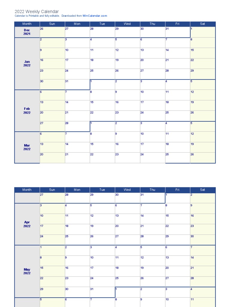 2022 Weekly Calendar | PDF