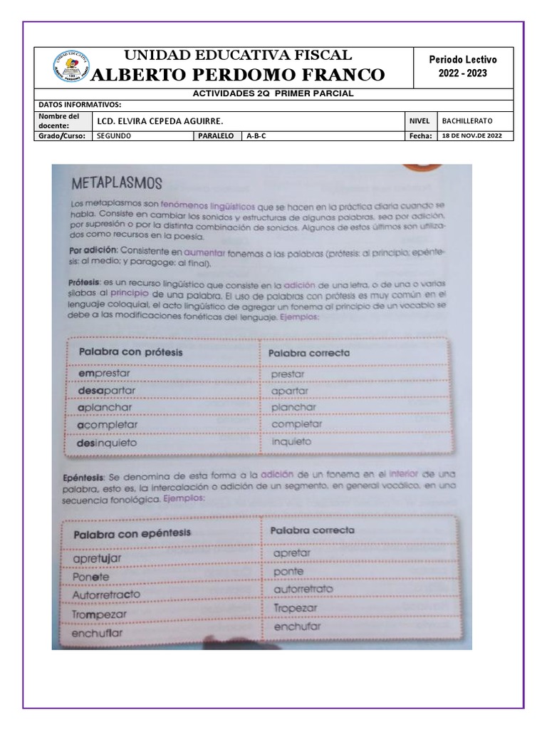 Act. 2bgu Poemas Metaplasmo | PDF | Finanzas y dinero