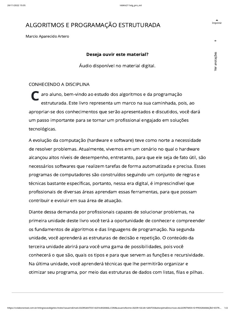 Algoritmos e Programação Estruturada | PDF | Algoritmos | Programação ...