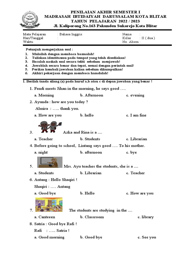 Pas 1 Kelas 2 Bahasa Inggris Pak Yoed | PDF