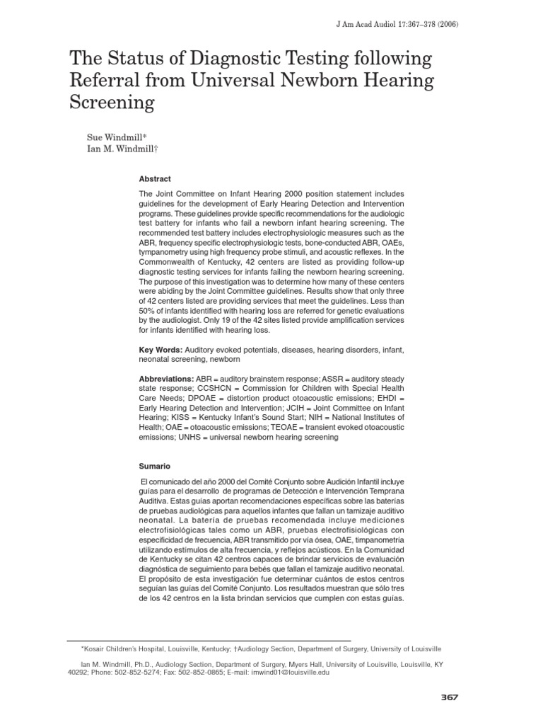 Diagnostic Referral From Universal Newborn Hearing Screening | PDF ...