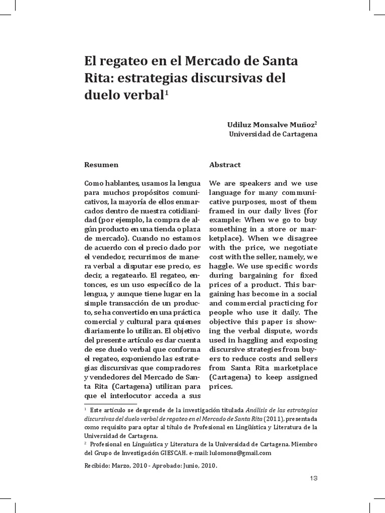 El Regateo en El Mercado de Santa Rita: Estrategias Discursivas Del ...