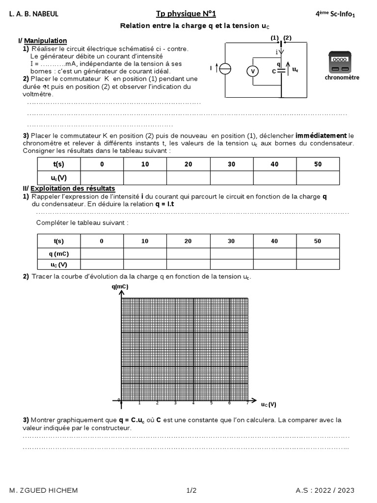 TP N1 Physique 2022 | PDF | Condensateur | Tension électrique
