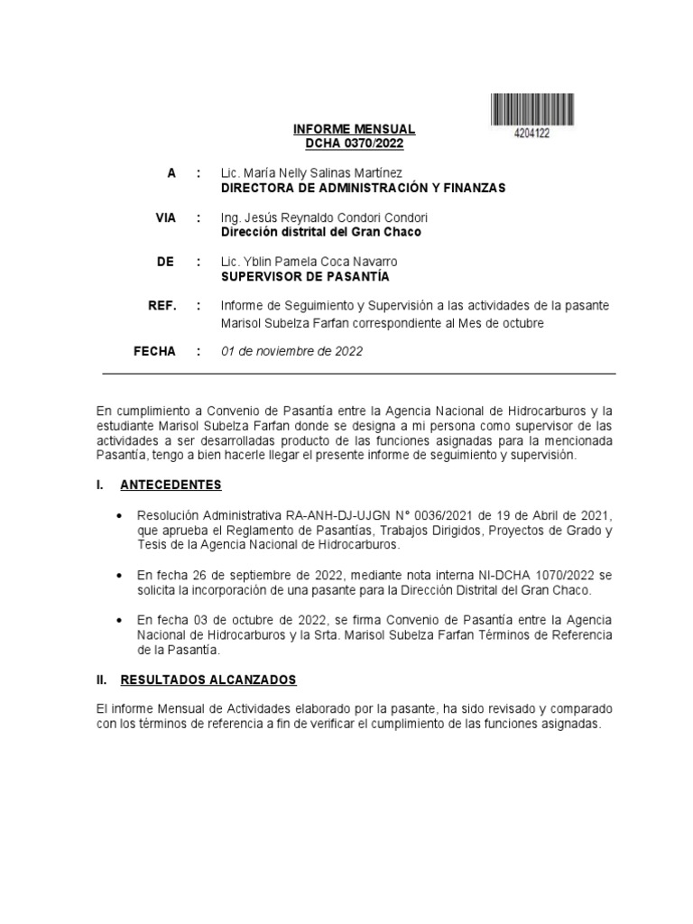 Formato Informe Supervisor | PDF