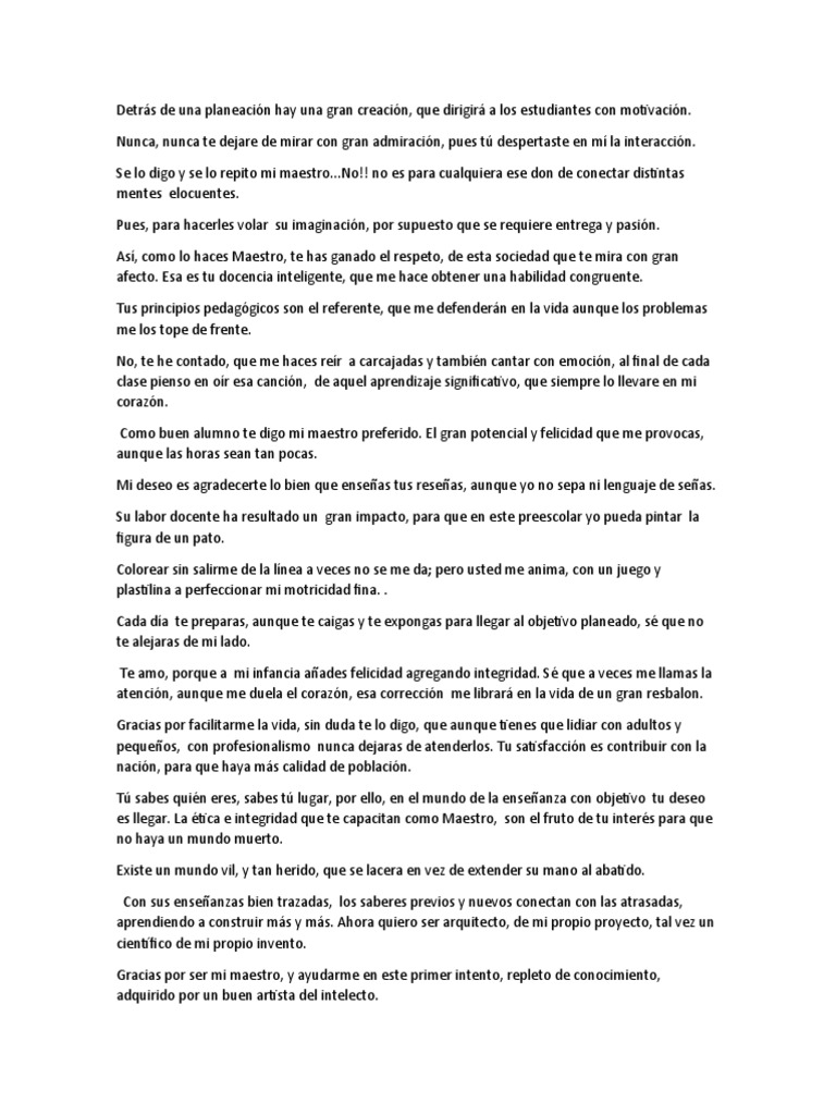 Carta A Mi Maestro (A) de Nivel Preescolar 2022. | PDF