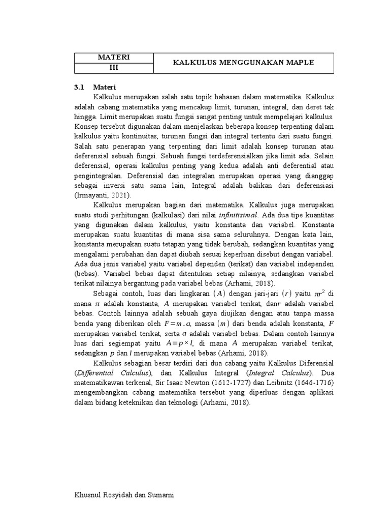 Materi 3 Kalkulus Menggunakan Maple | PDF | Sains & Matematika | Komputer