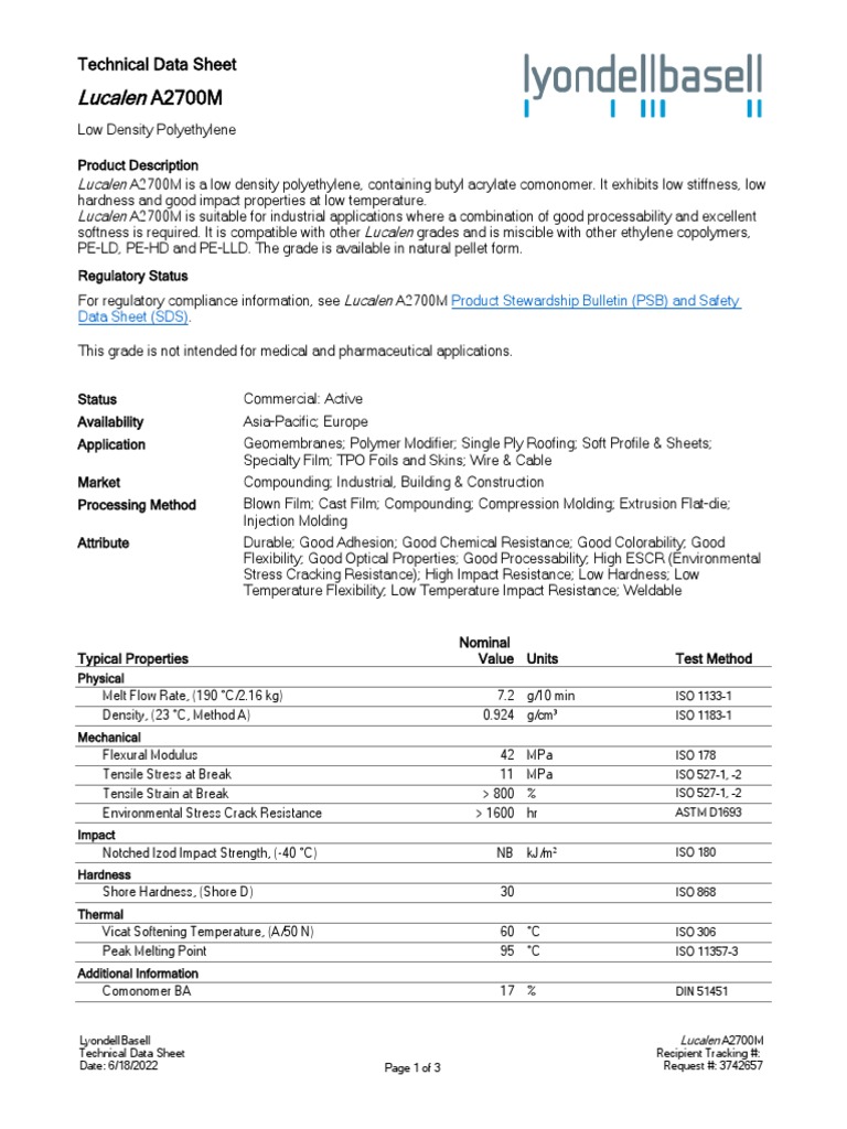 Technical Data Sheet | PDF | Polyethylene | Materials